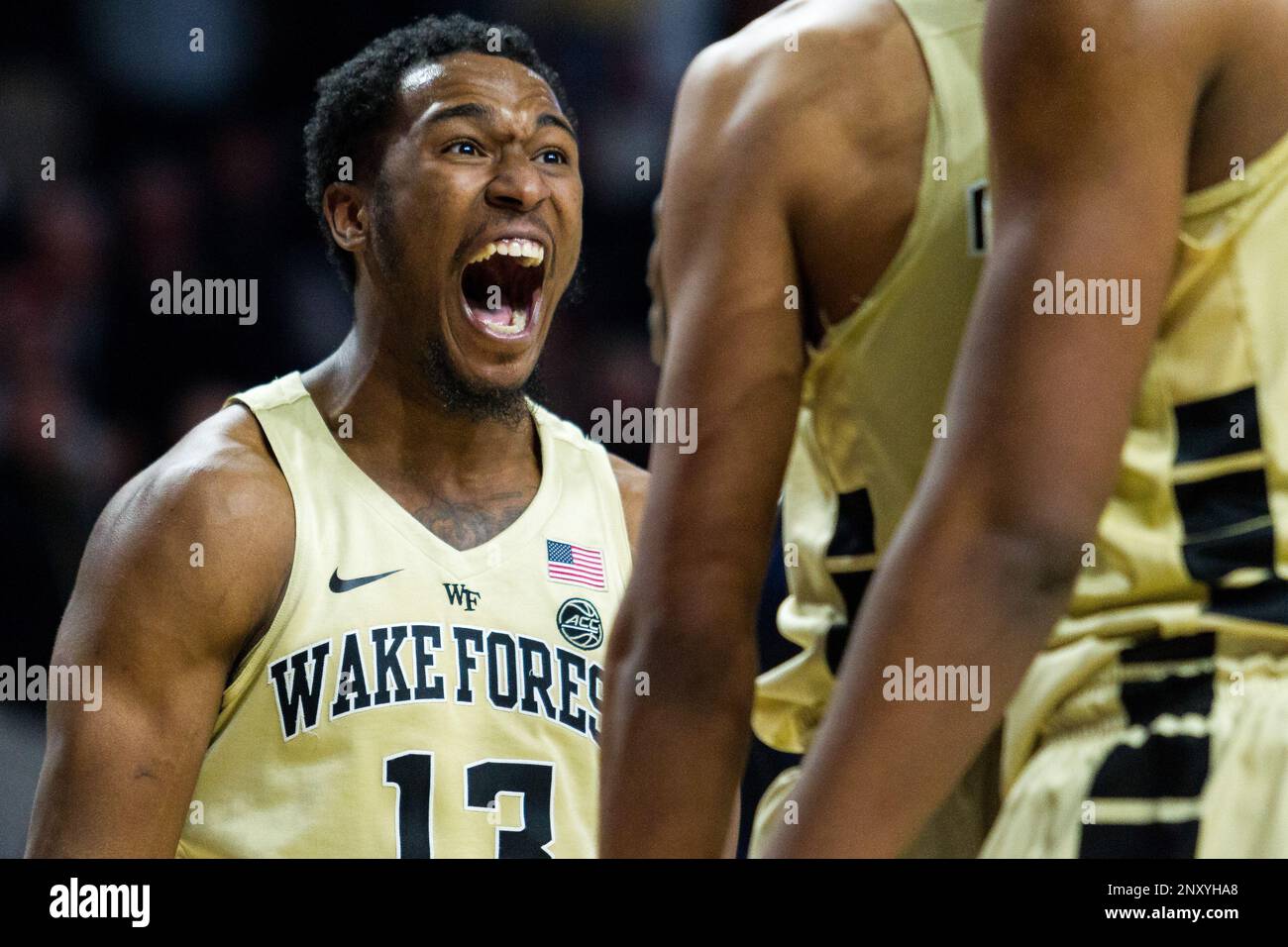 November 28, 2017: Wake Forest guard Bryant Crawford (13) celebrates as ...