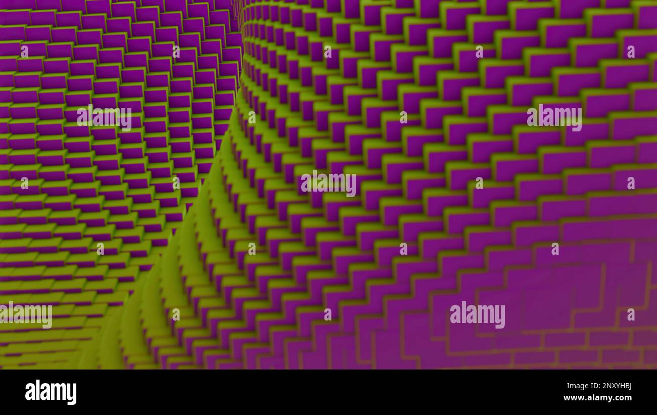 3d distortion of space with squares. Design. Space with curved ...