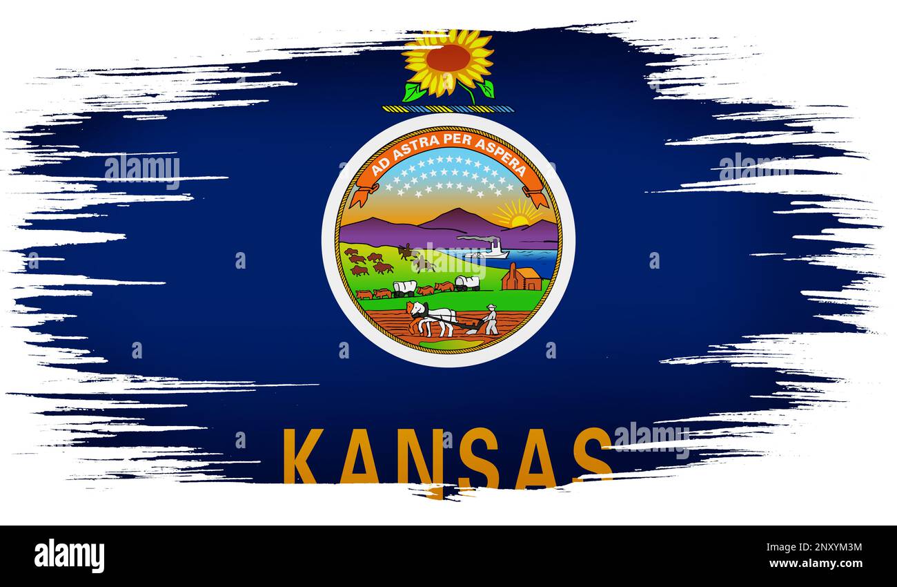 colorful hand-drawn brush strokes painted flag of Kansas state, USA ...