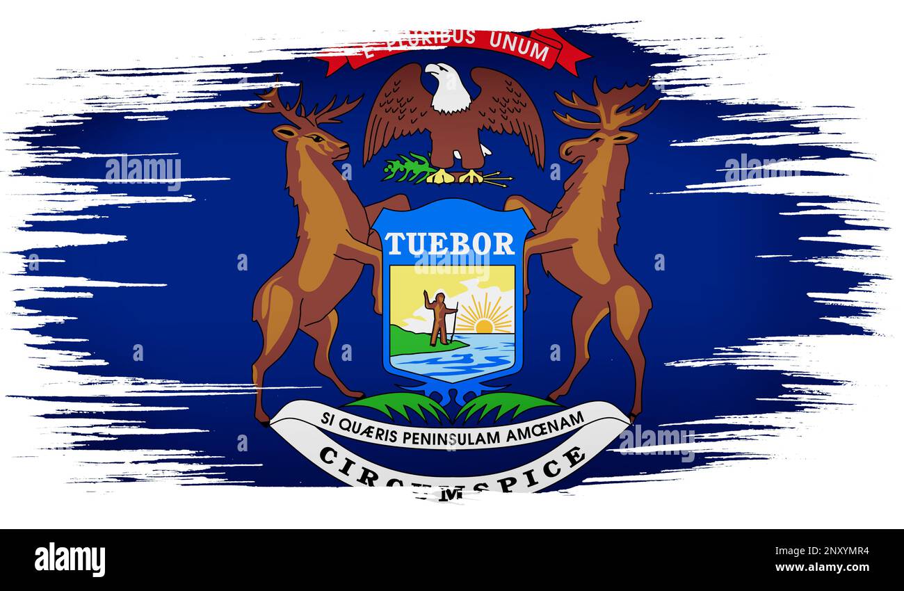 colorful hand-drawn brush strokes painted flag of Michigan state, USA ...