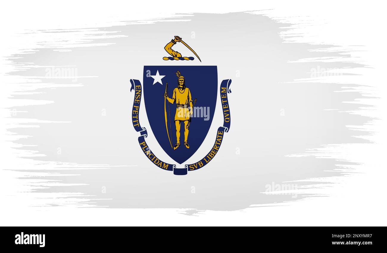 colorful hand-drawn brush strokes painted flag of Massachusetts state ...