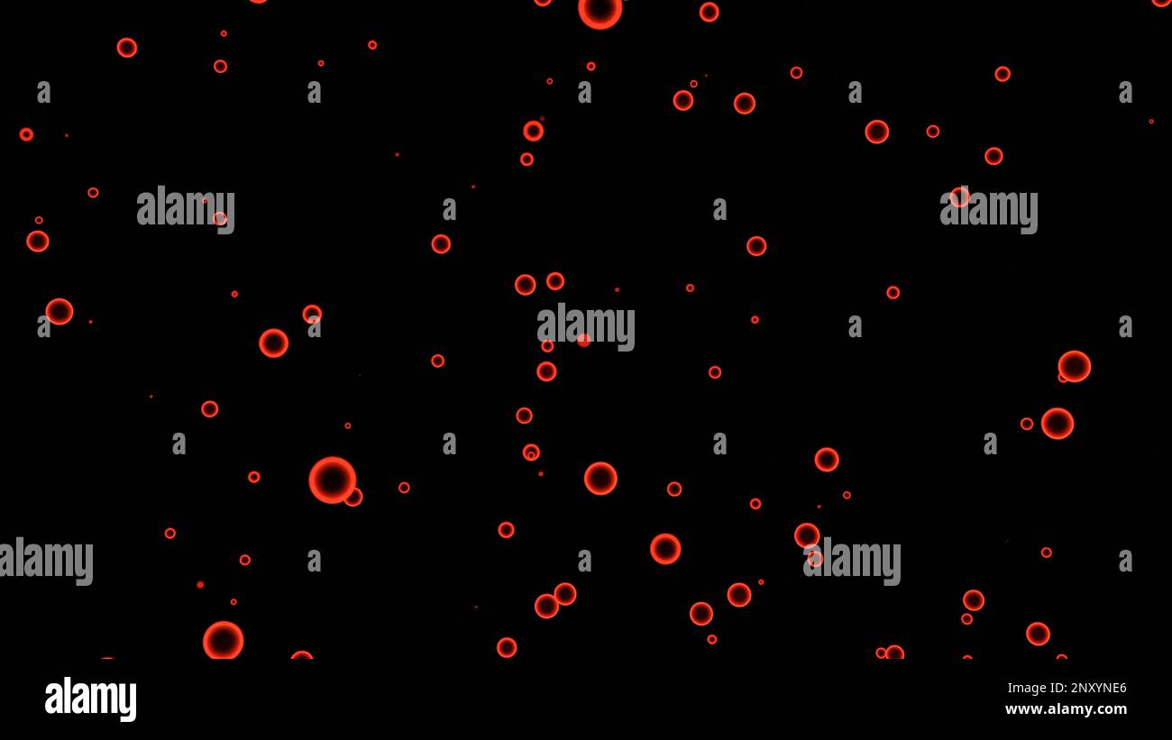 Stream of point molecules on black background. Design. Rising dots in ...