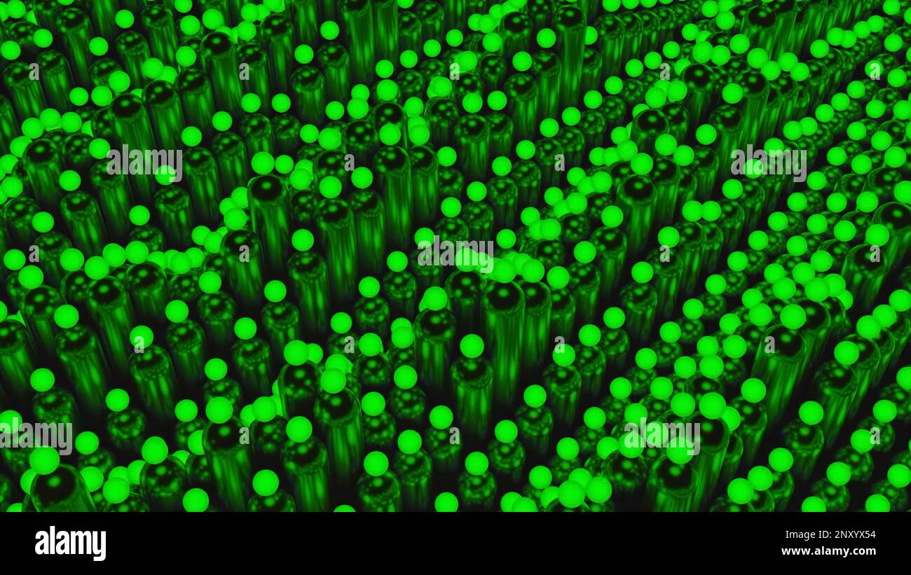 3d waves with columns and balls. Design. Rising in waves cylinders with ...