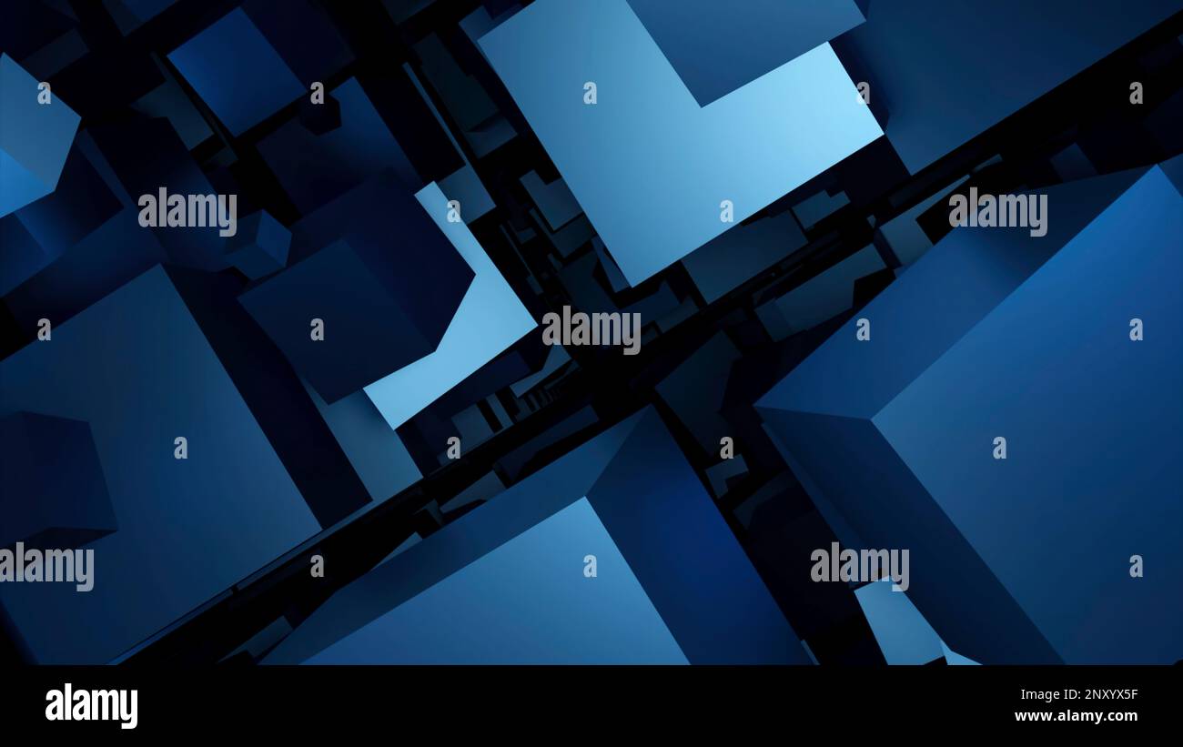 Lots of moving cubes in space. Design. 3D cubes move in stream on black ...