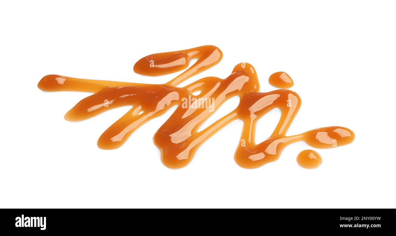 Stroke of sweet caramel sauce isolated on white Stock Photo - Alamy