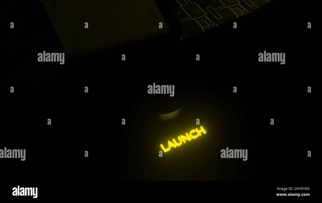 Glowing 3d launch button. Design. Button to start computer system in ...