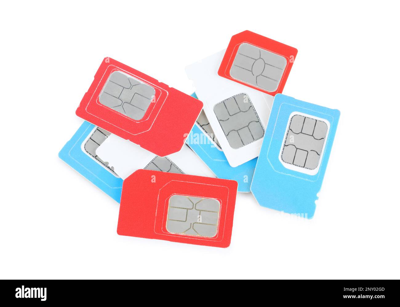 Pile of different SIM cards on white background, top view Stock Photo ...