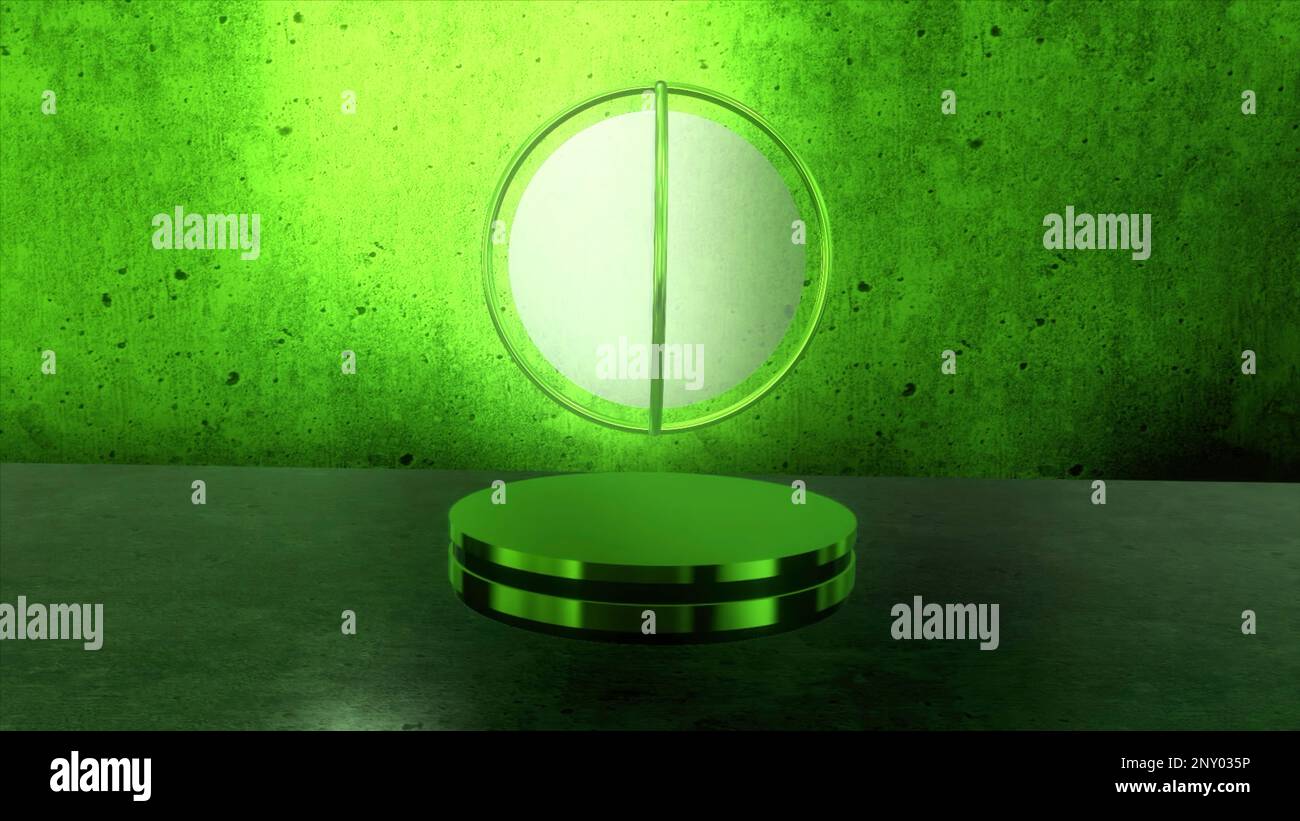 Magnetic 3D ball in air. Motion. Glowing 3D ball levitates over stand ...