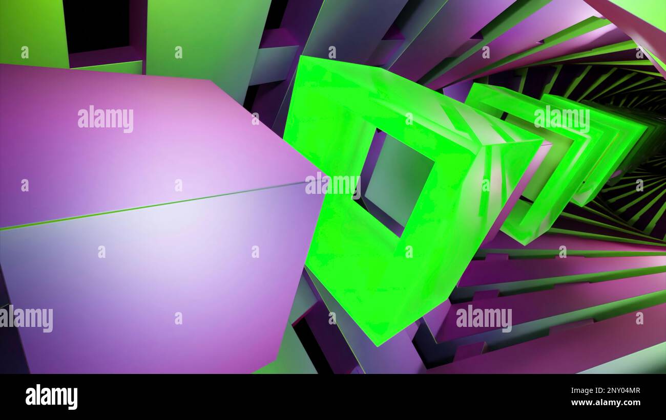 3D tunnel with moving streams of squares. Design. Colorful 3d squares ...