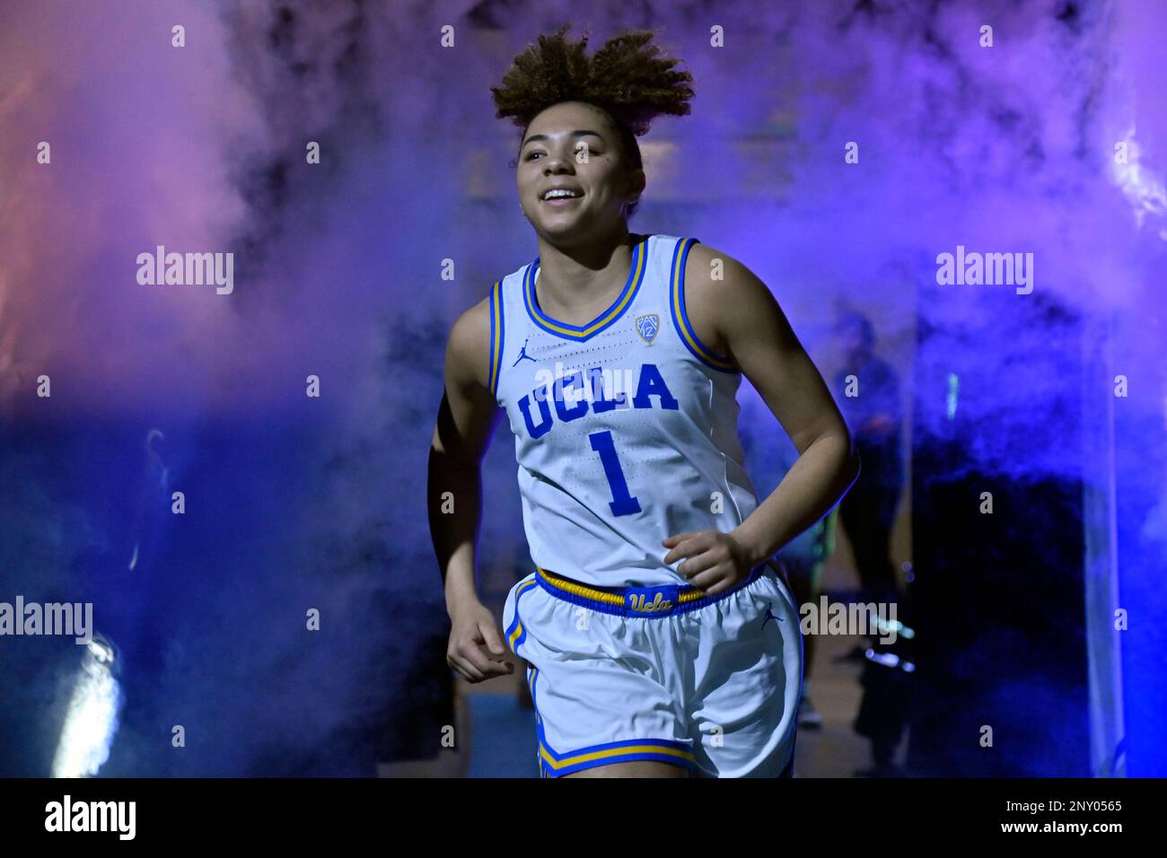 UCLA's guard Kiki Rice is introduced before an NCAA college basketball ...