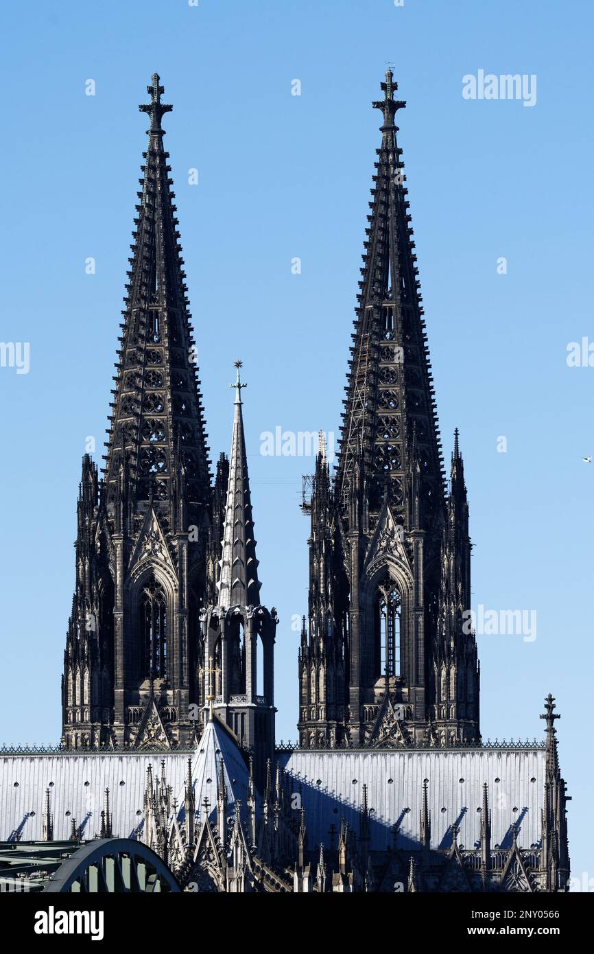 the two church towers and the crossing tower of the cologne cathedral ...