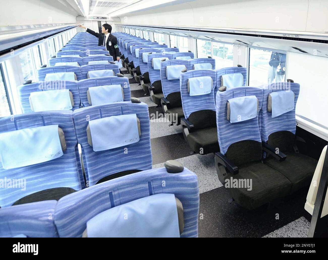 East Japan Railway Co. (JR East) unveils new E353 Super Azusa limited express train for media on ...