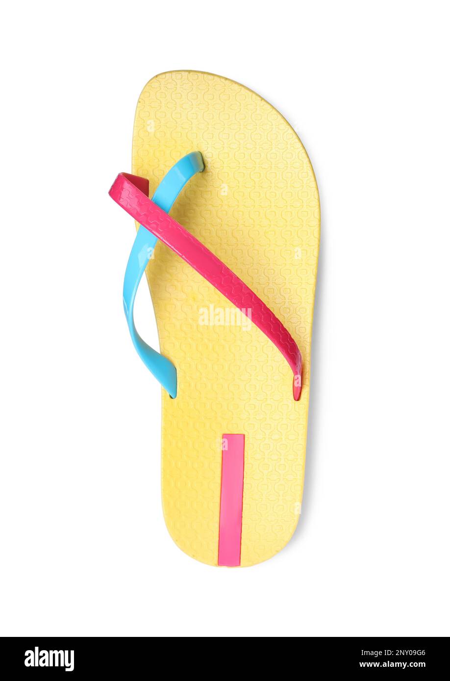 Single yellow flip flop isolated on white, top view Stock Photo - Alamy