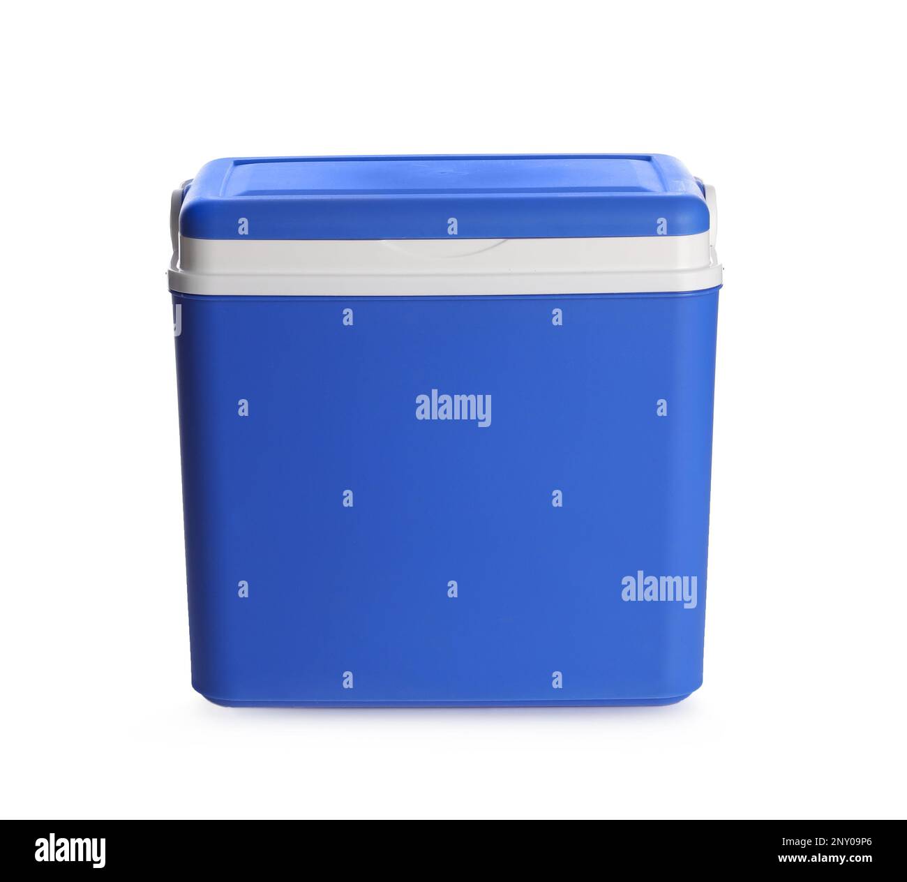 Closed blue plastic cool box isolated on white Stock Photo - Alamy