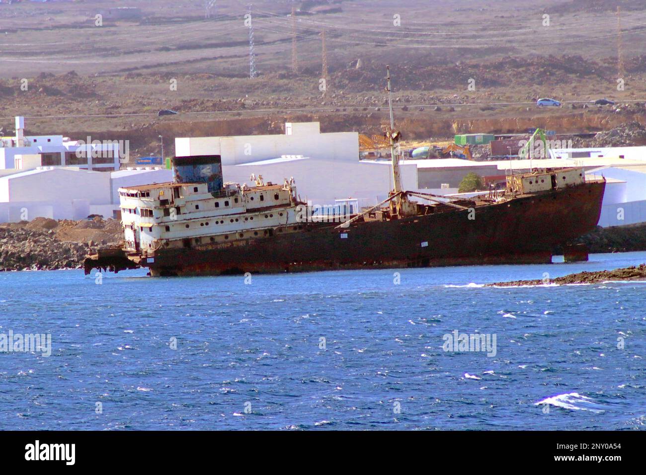 The former British freighter “Temple Hall” beached to save the vessel during a storm in 1981 ...