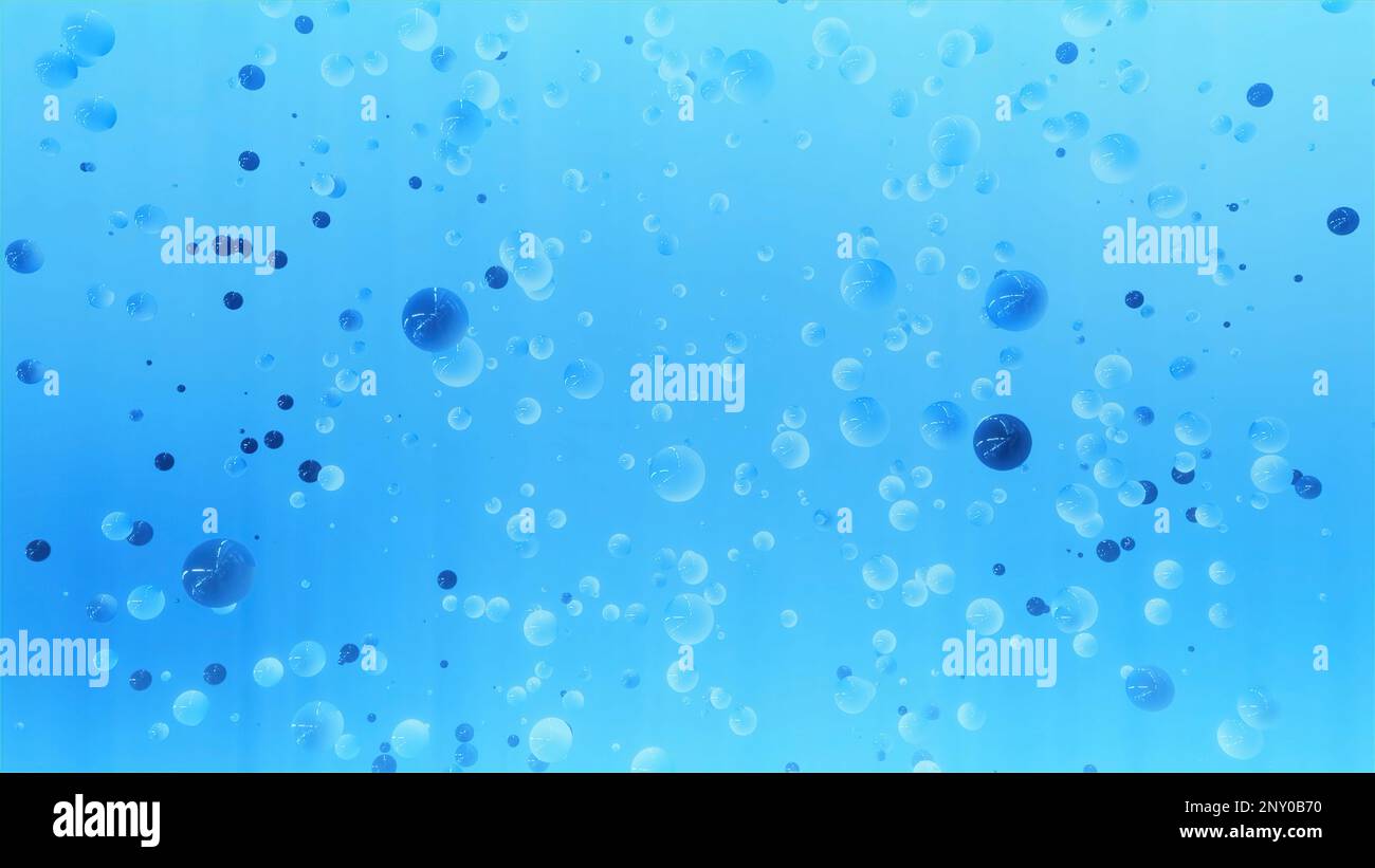 Molecular 3d balls rotate in liquid. Motion. 3D molecules move in flow ...