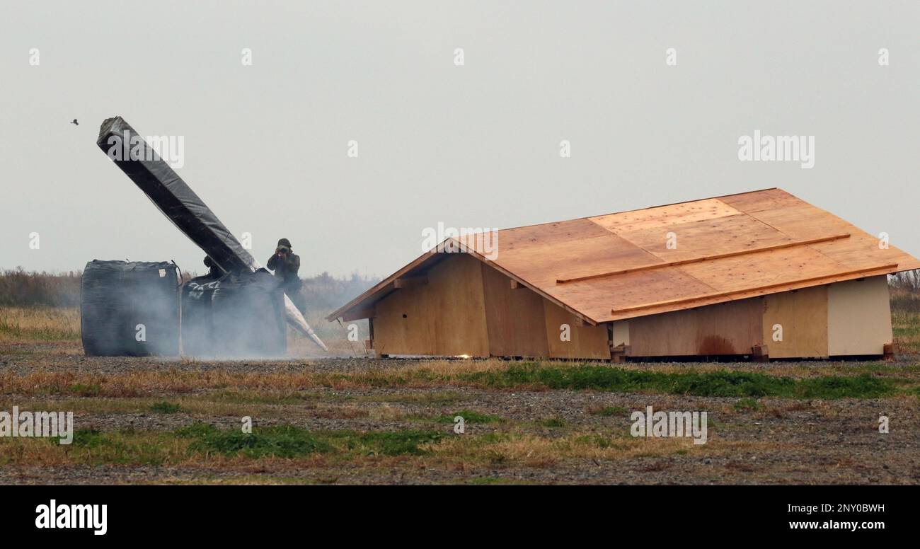 This photo shows a landed fake ballistic missile during an emergency ...