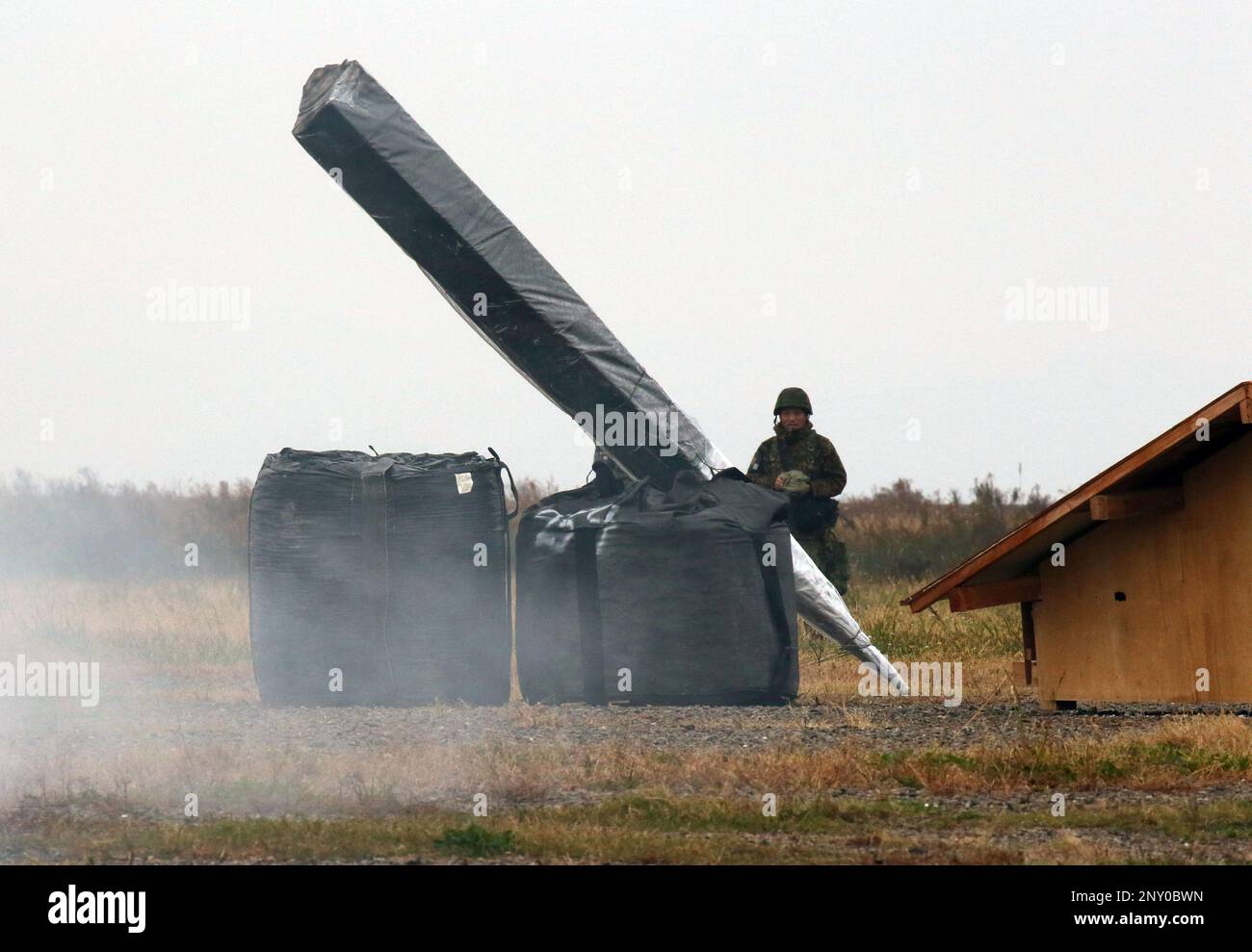 This photo shows a landed fake ballistic missile during an emergency ...