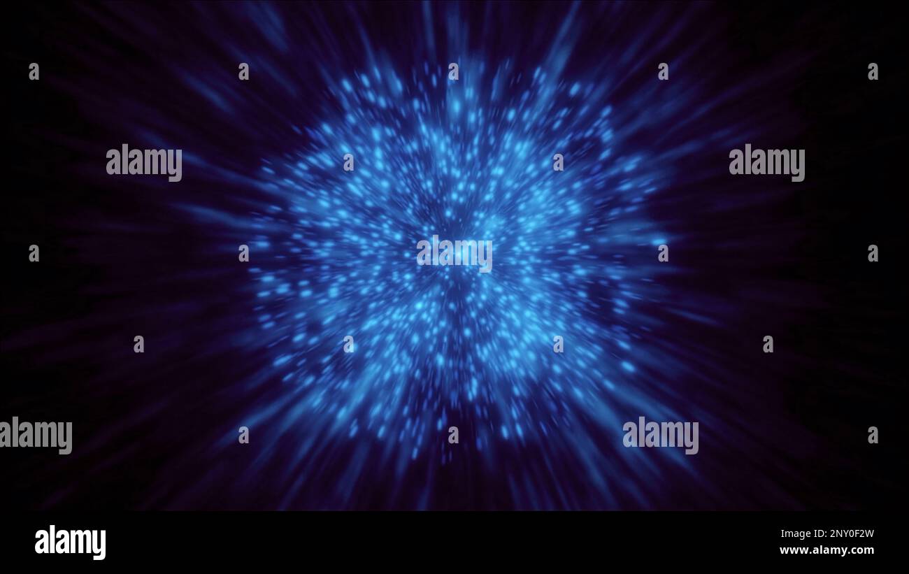 Explosive flow of luminous particles in space. Motion. Stream of ...