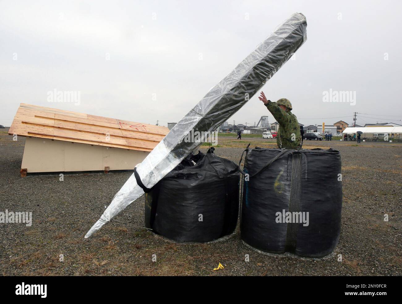 This photo shows a landed fake ballistic missile during an emergency ...