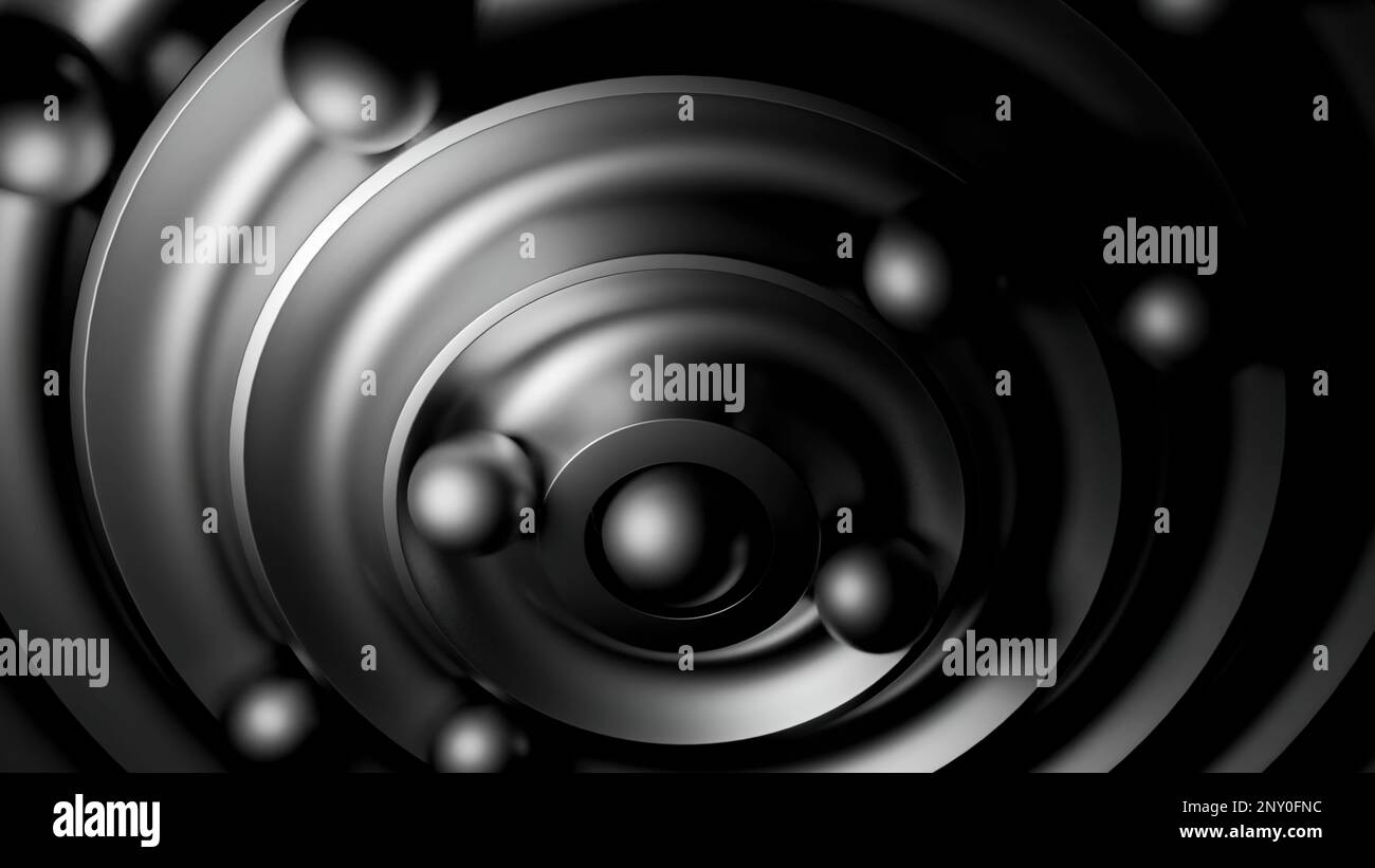 Gray delicate background with rolling balls. Design. Golden 3d balls ...