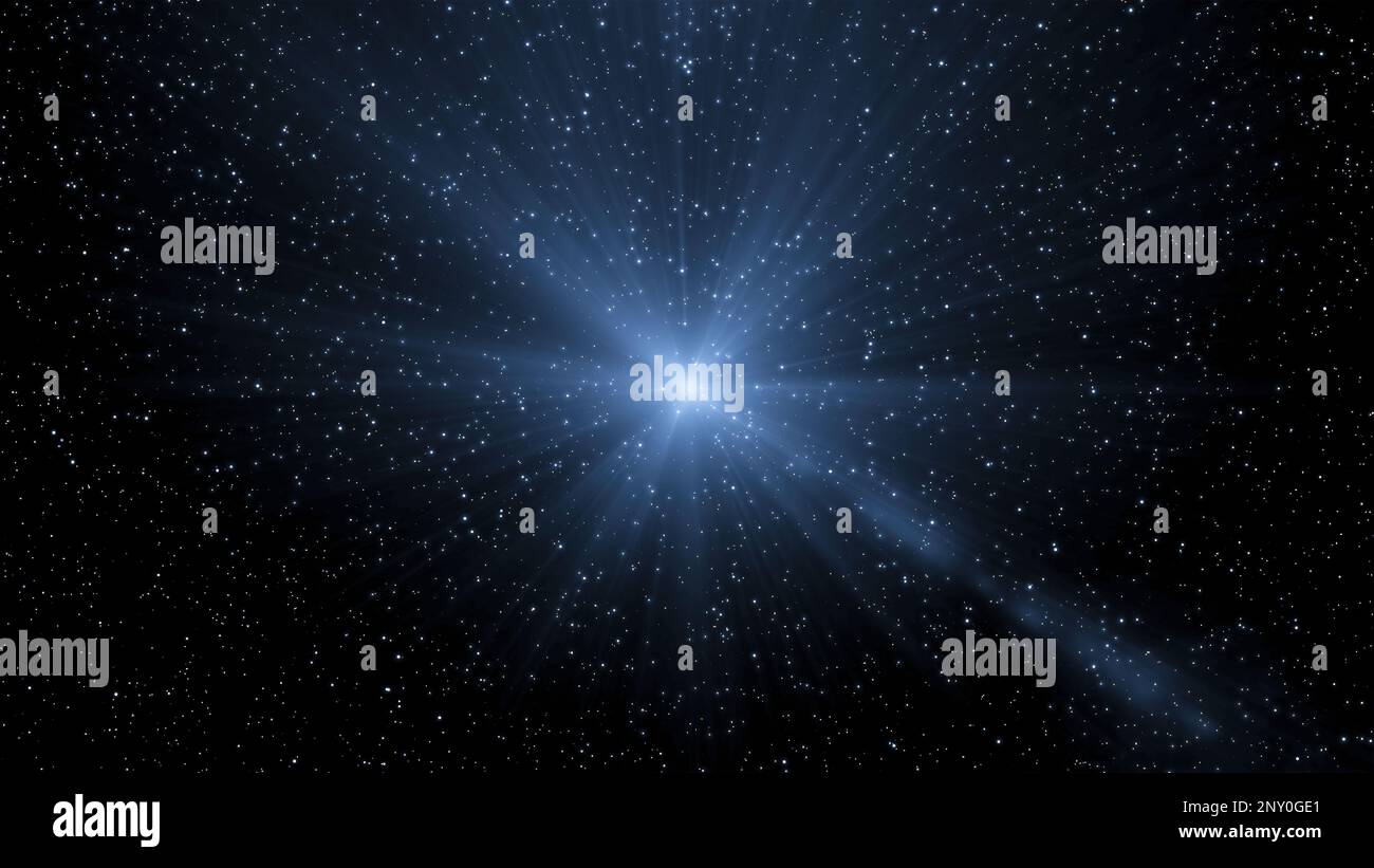 Stream of shimmering particles with light in dark space. Movement ...