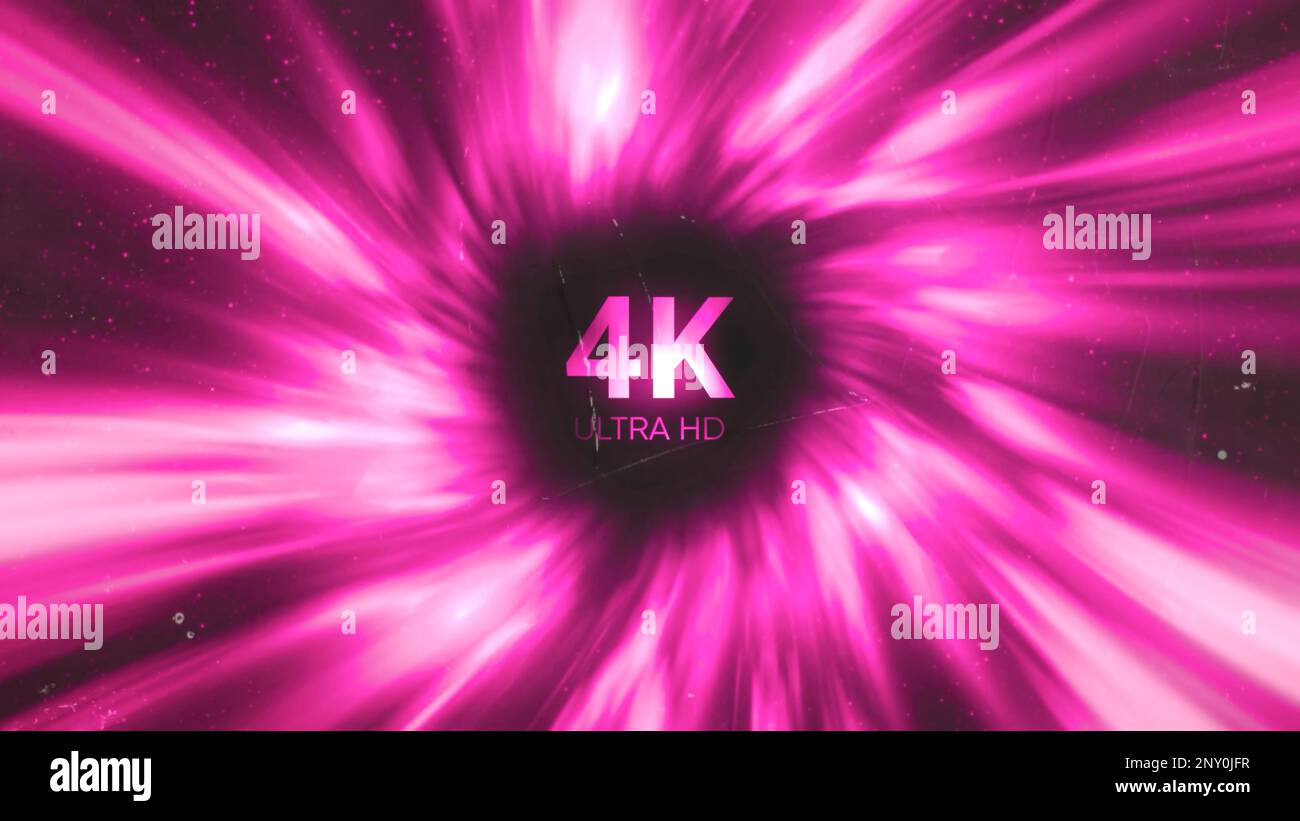 Animation with 4K sign. Motion. Luminous round stream of rays with 4K ...