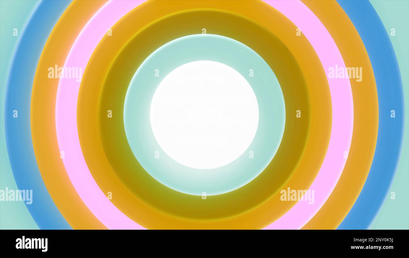 Background of pulsating colored rings. Motion. Colored circles pulsate in slow rhythm ...
