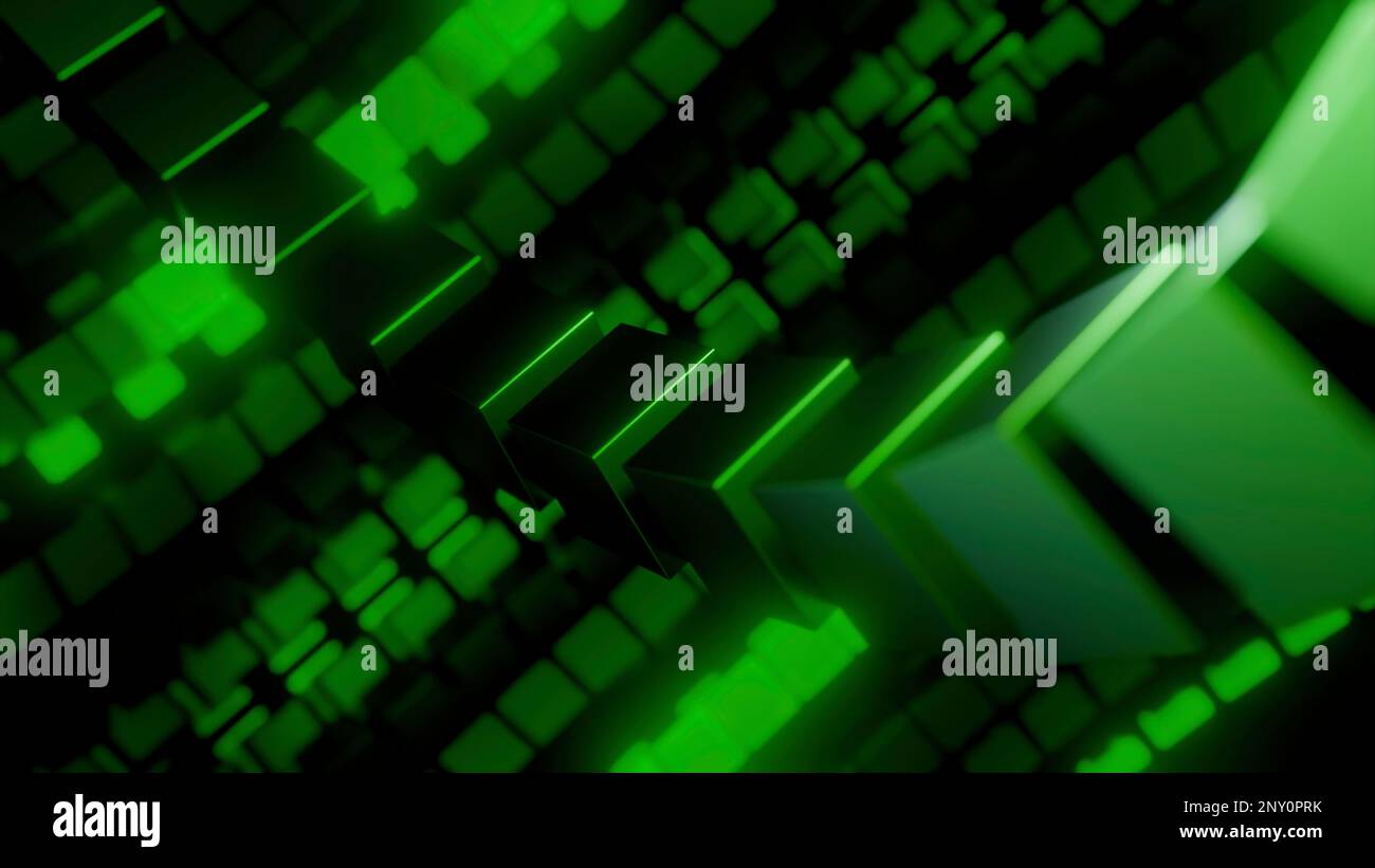 Green patterns from squares. Design. Bright 3D background with moving ...