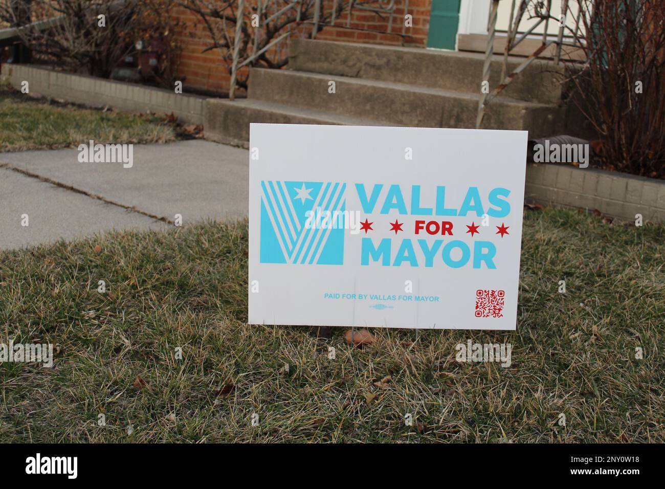 Vallas for mayor yard sign with front steps in the background Stock ...