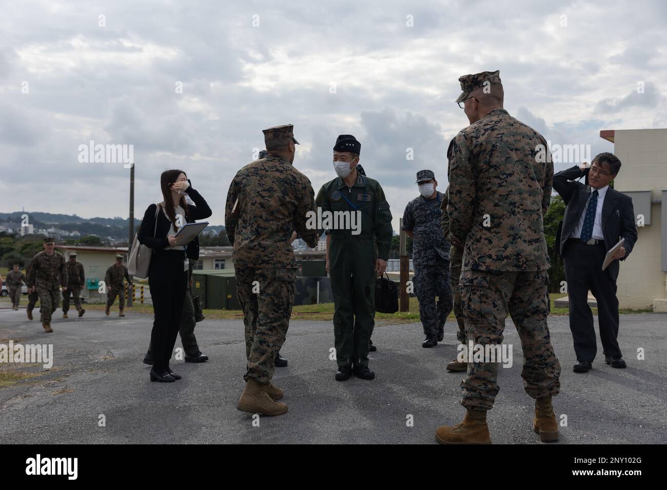 U.S. Marines assigned to of Marine Air Control Squadron (MACS) 4 greet ...