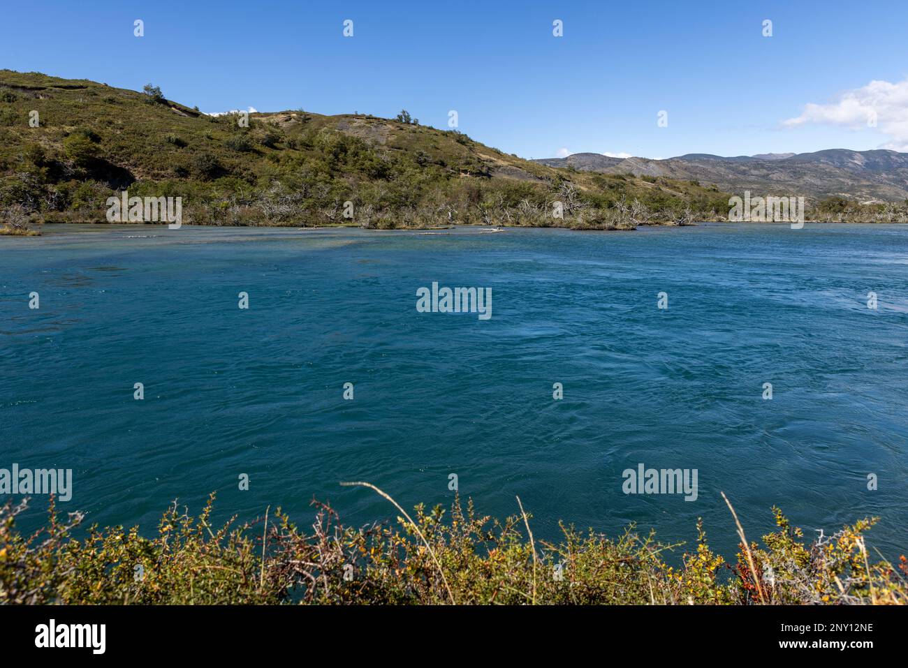 Serrano River with crystal clear blue water at Torres del Paine ...