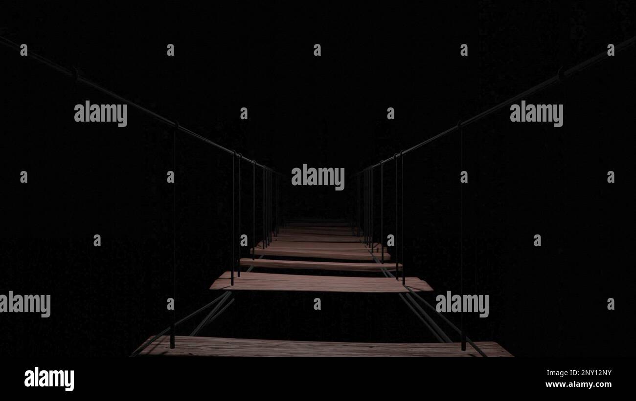 Dark background with a scary empty staircase. Design. A long, non ...