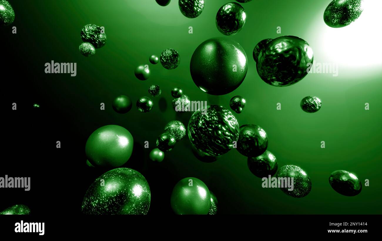Green and purple background. Design. Small different bubbles with ...