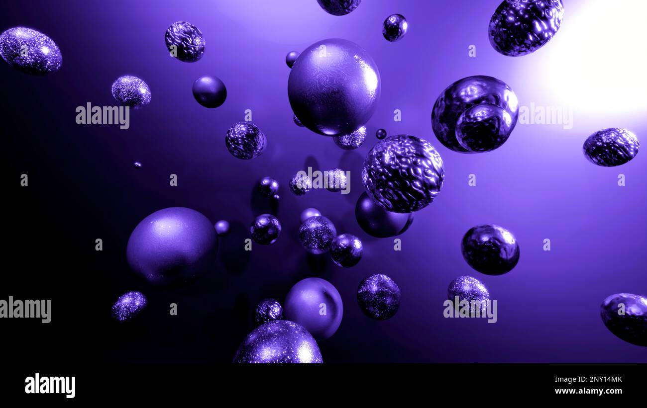 Green and purple background. Design. Small different bubbles with ...
