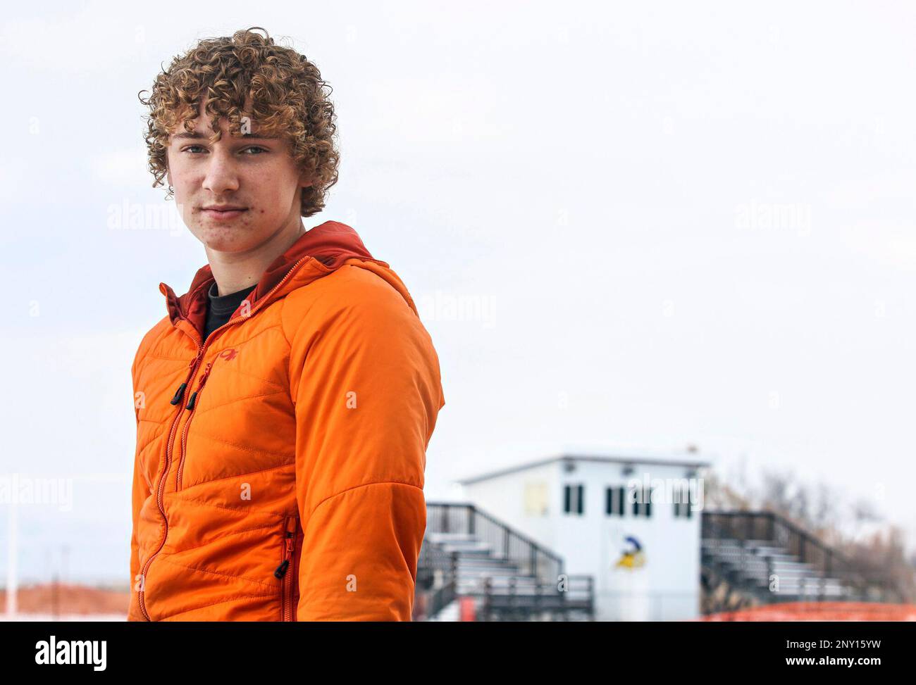 In this Nov. 9, 2017 photo, Nick Daugherty, poses at the Charlo, Mont., football field ...