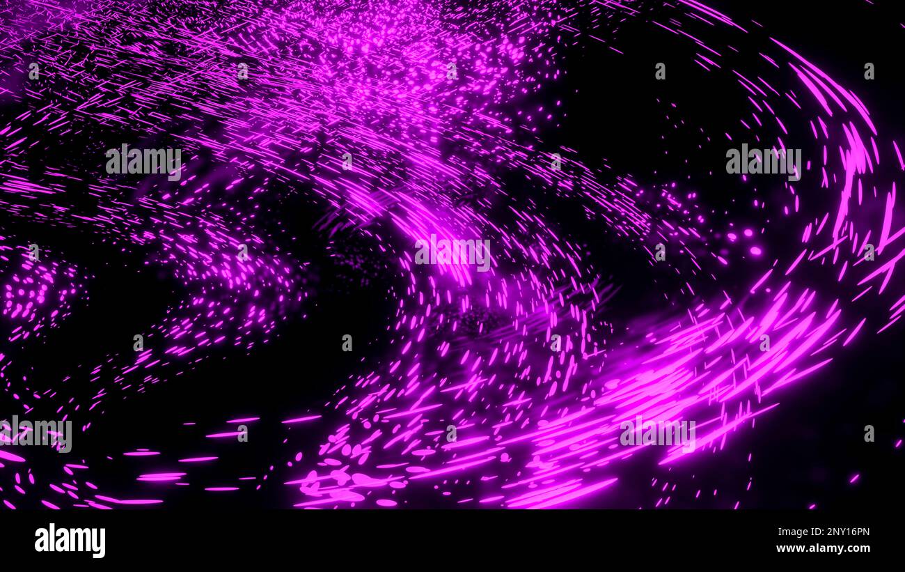 Blue and purple flying glitter. Design.A black background in an ...