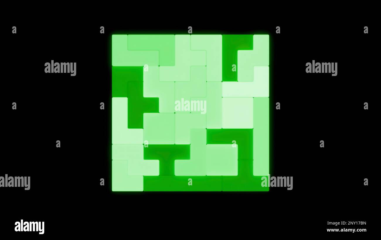 Black background. Design.Green tetris in animation falling on a dark ...
