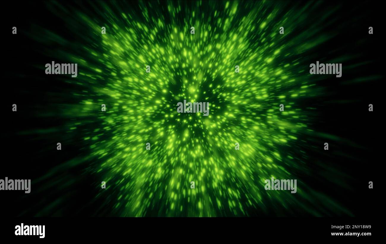 Green bright background. Motion. Bright fireworks in the animation blur ...