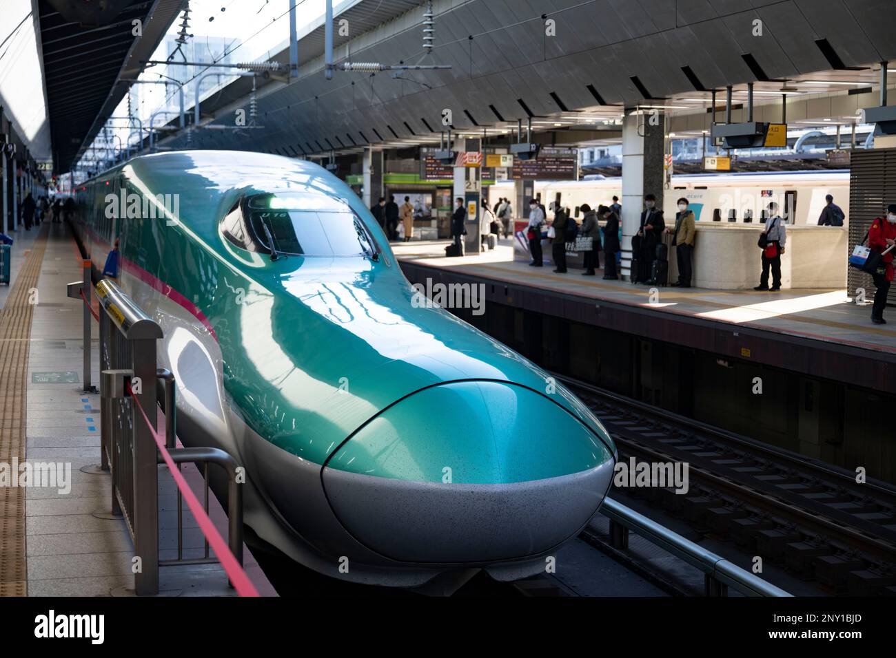 Tokyo, Japan. 28th Feb, 2023. A JR East E5 (H5) Shinkansen, built by Hitachi and Kawasaki Heavy ...
