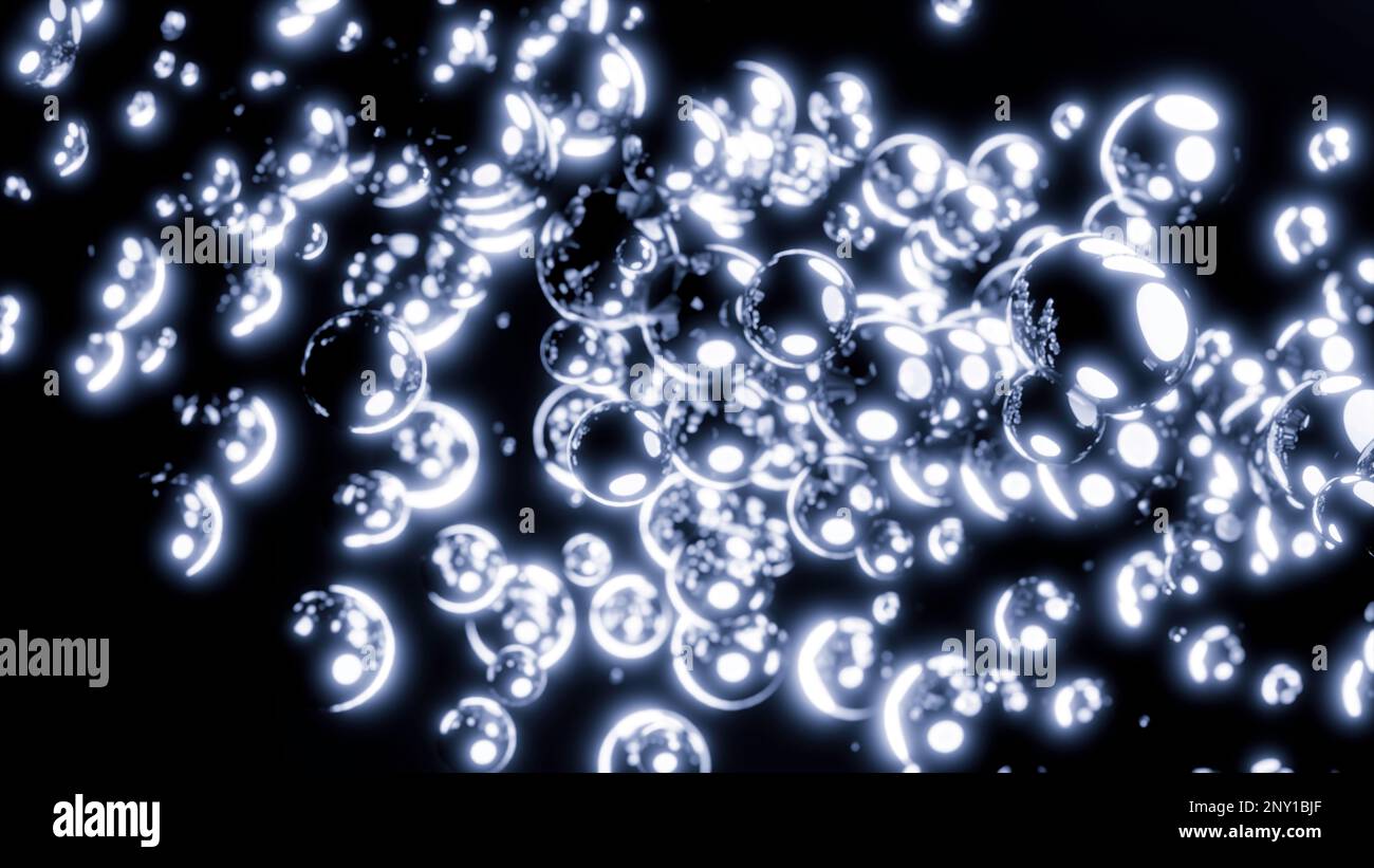 Black background. Design.Bright gold and purple bubbles splash in ...