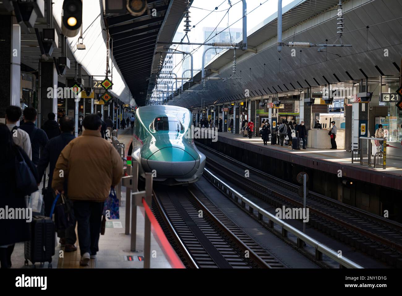 Tokyo, Japan. 28th Feb, 2023. A JR East E5 (H5) Shinkansen, built by Hitachi and Kawasaki Heavy ...