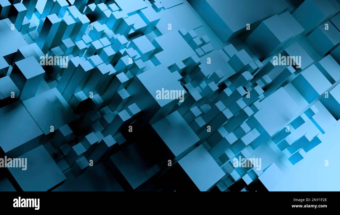 White and blue broken background. Design.Three D squares growing in ...