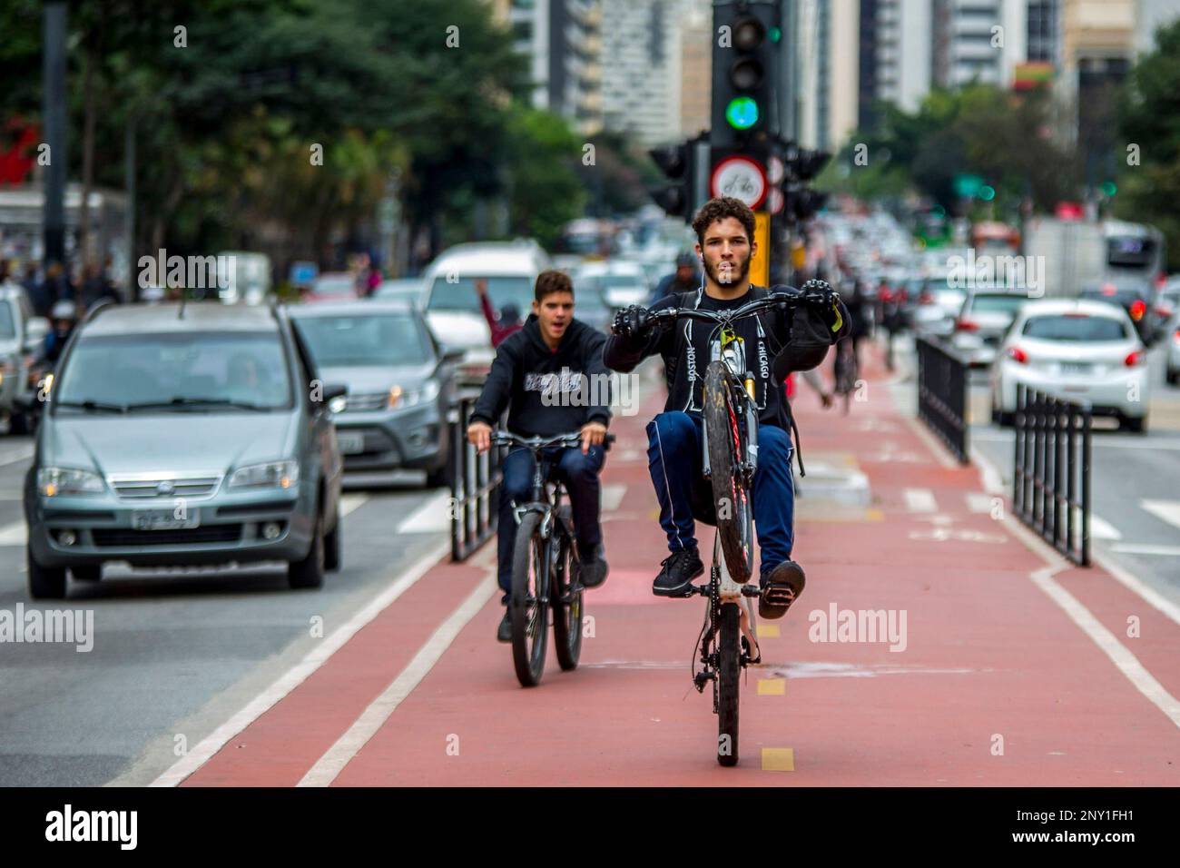 SAO PAULO - SP - 10/19/2017 - Urban Mobility - Young people cycling ...