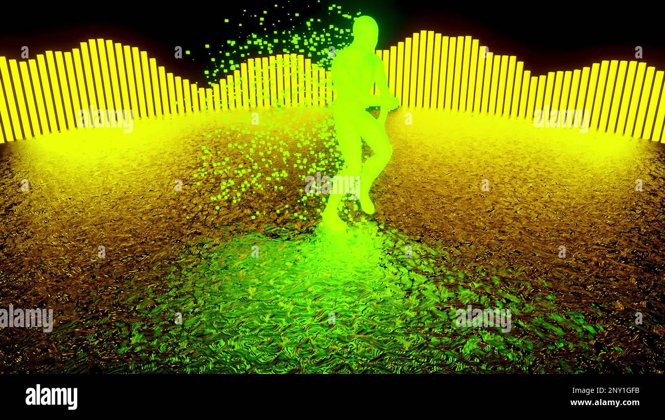 Yellow dancer. Design.A black background with a bright animation of a ...