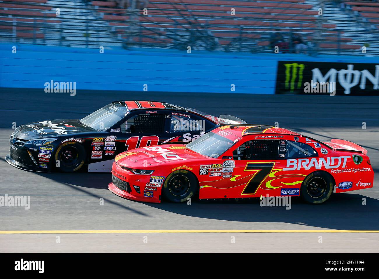 Justin Allgaier (7) and Christopher Bell (18) during the NASCAR Xfinity ...