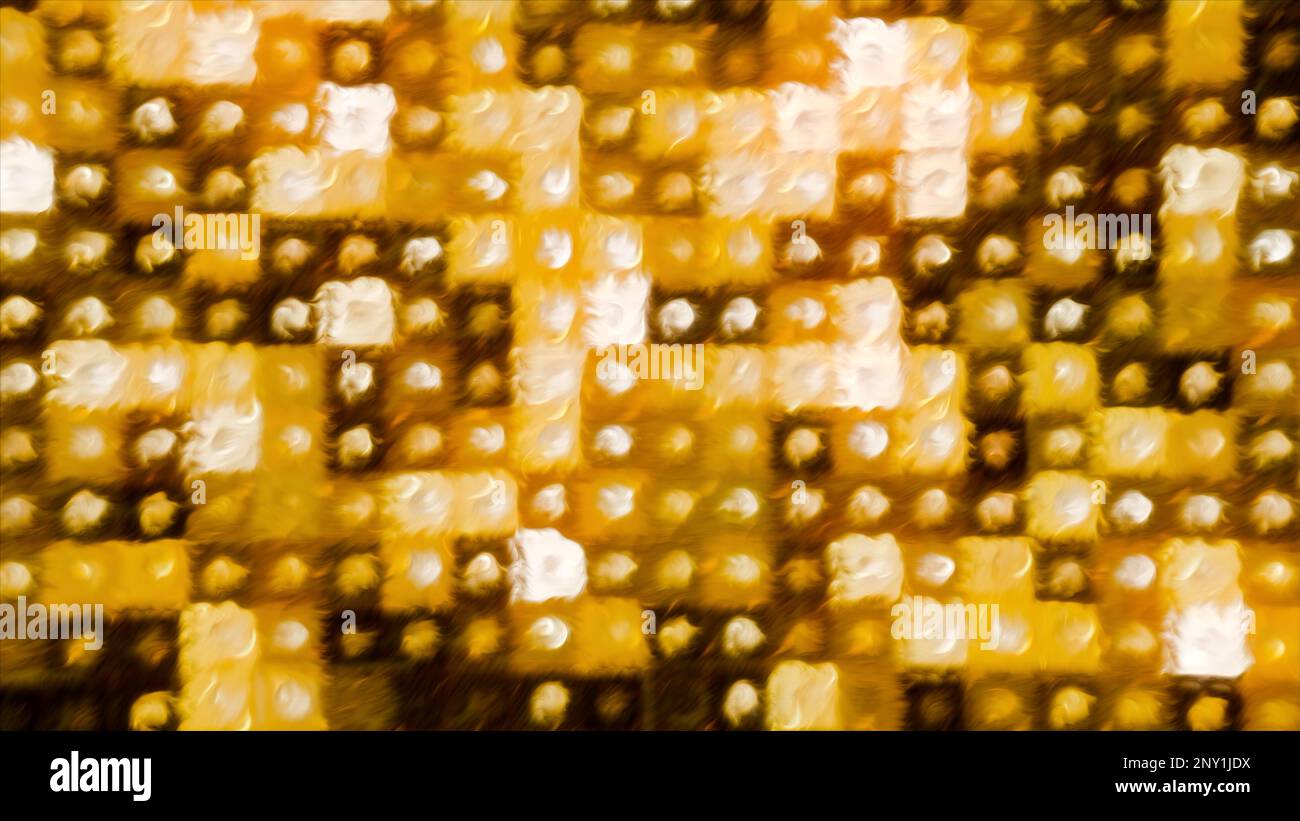 Green and yellow background with mosaic. Motion. Illuminated squares of small size made in ...