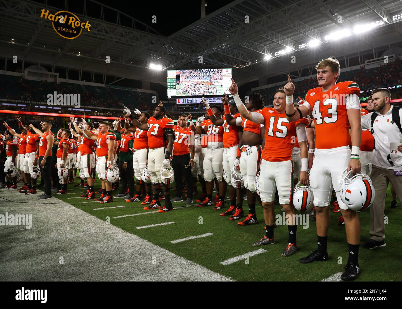 November 11, 2017: The Miami Hurricanes football team get together to ...
