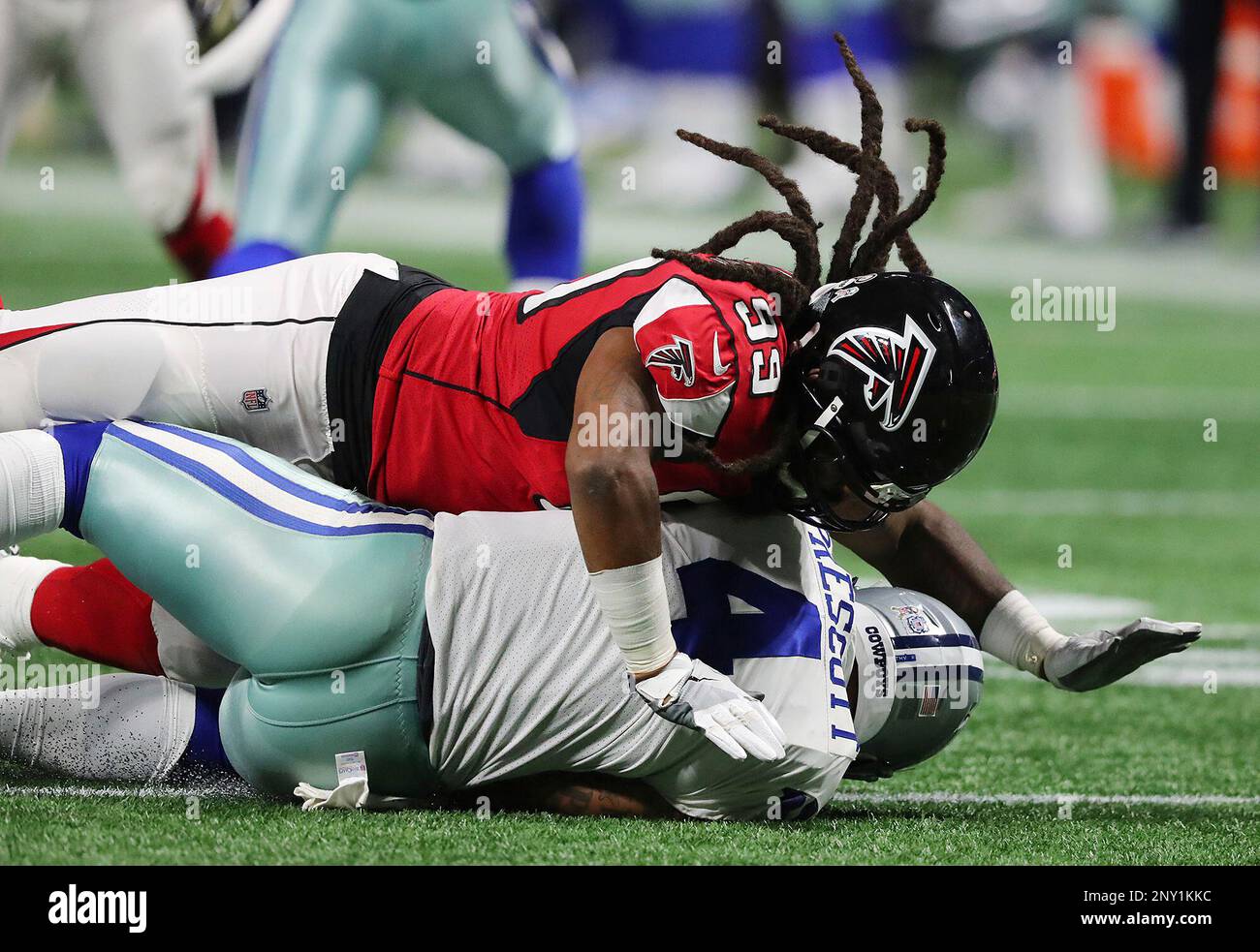 Falcons defensive end Adrian Clayborn records the fifth sack of Cowboys ...