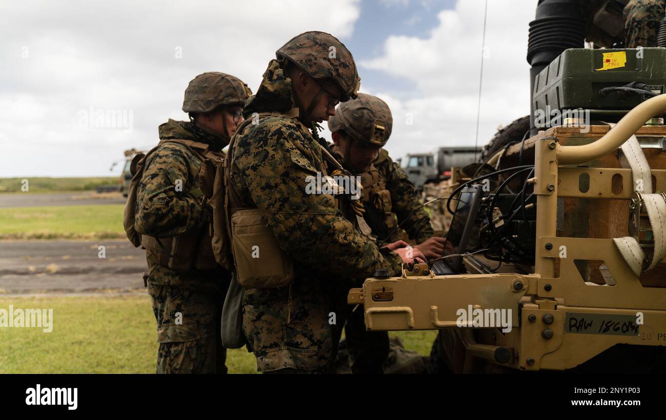 U.S. Marines with 3rd Battalion, 12th Marines set up communications ...